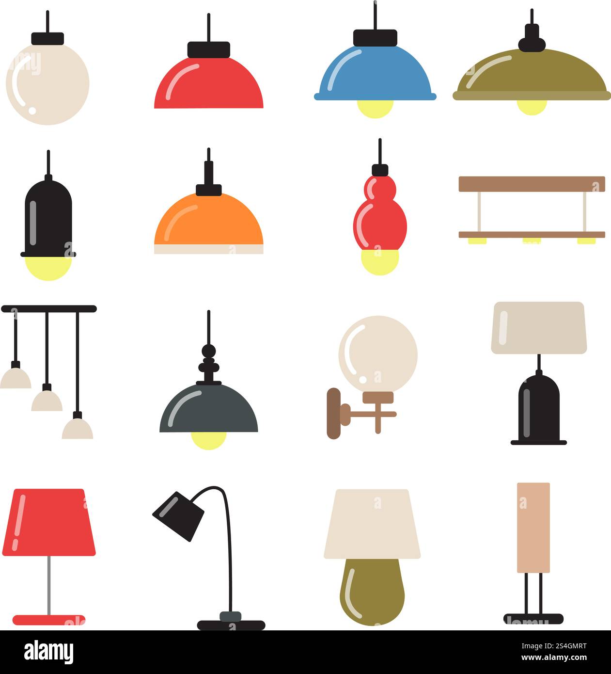 Interior decoration with modern lamps and chandeliers. Vector symbols ...