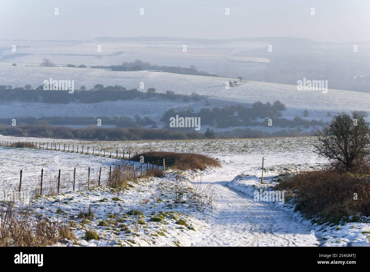 A snowscape on the South Downs National Park. Sussex, England, Uk Stock ...
