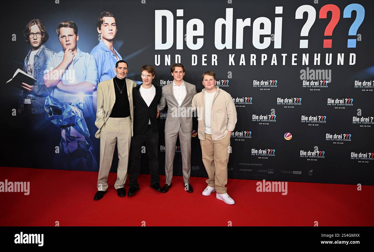 Munich, Germany. 12th Jan, 2025. Director Tim Dünschede (l-r) and actors Levi Brandl, Nevio ...