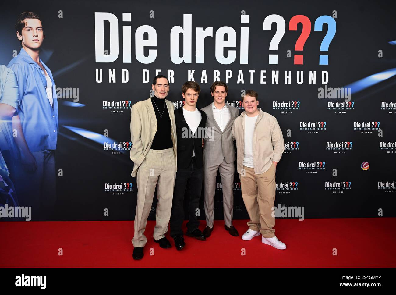 Munich, Germany. 12th Jan, 2025. Director Tim Dünschede (l-r) and actors Levi Brandl, Nevio ...