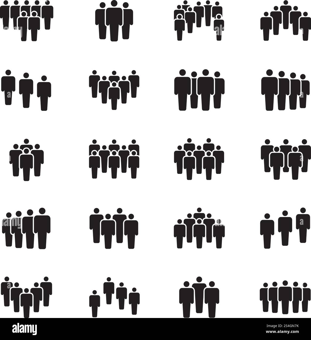 Human persons crowd vector black icons. Office people figures signs ...