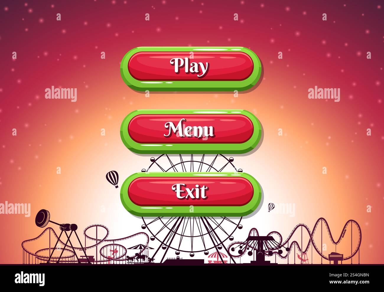 Vector cartoon style contoured buttons with text for game design on ...