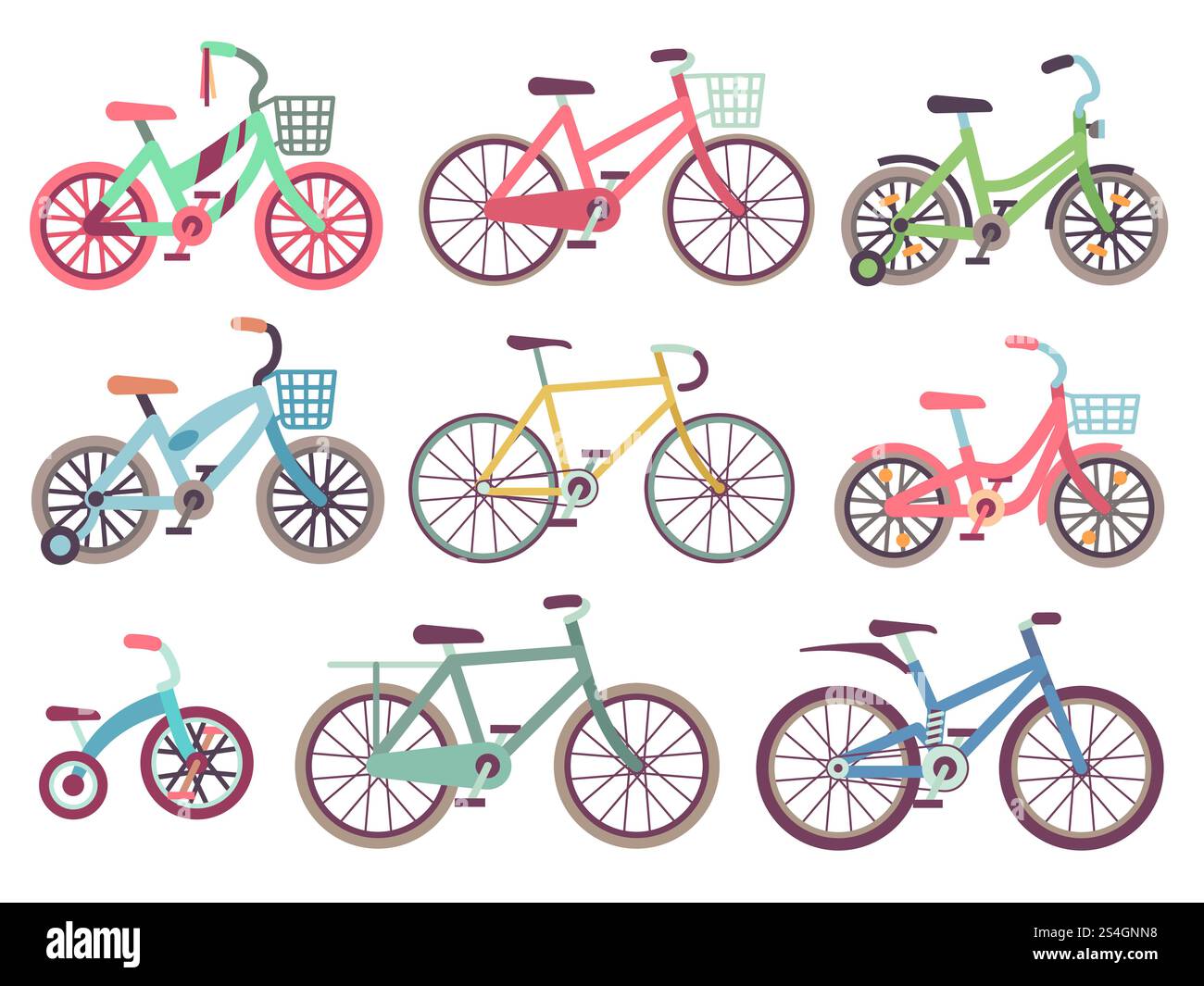Urban family bikes flat vector set. Different bicycles collection ...