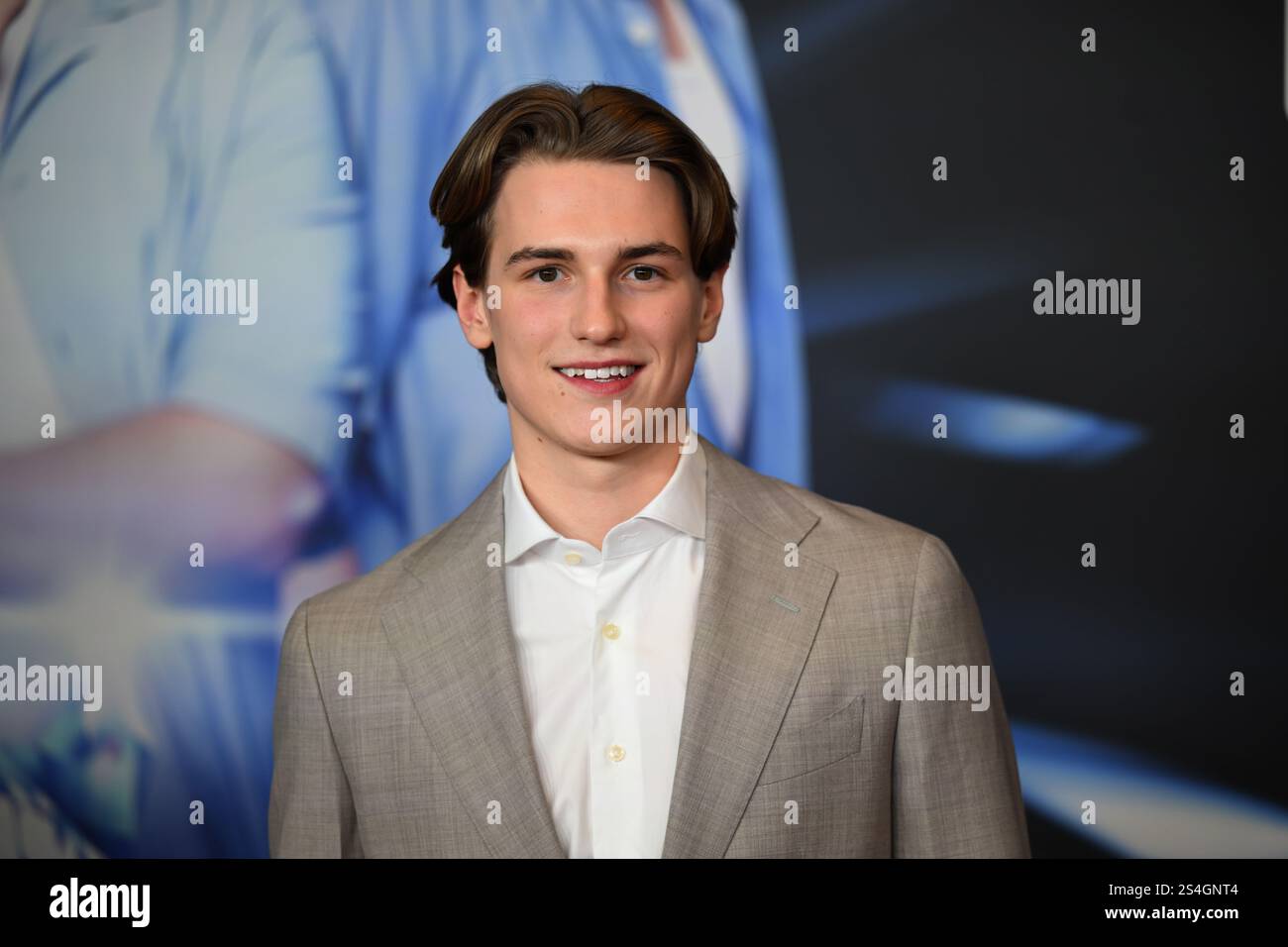 12 January 2025, Bavaria, Munich: Actor Nevio Wendt stands on the red carpet at the world ...
