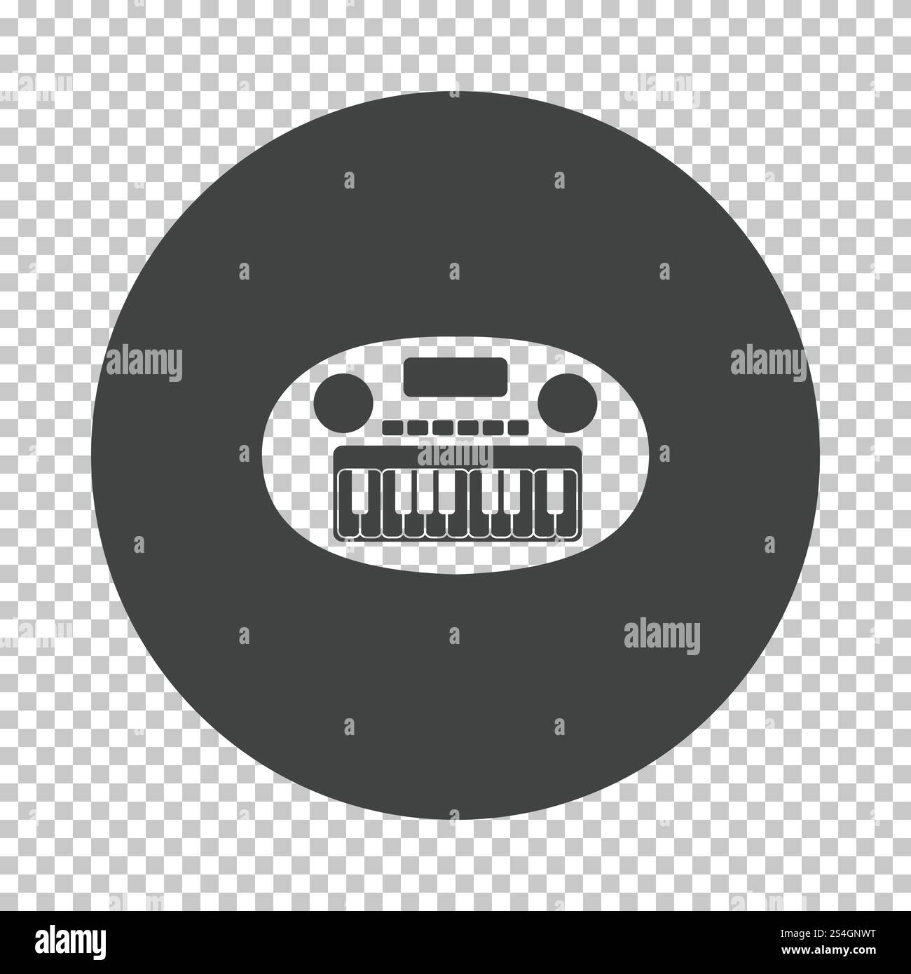 Synthesizer toy icon. Subtract stencil design on tranparency grid ...