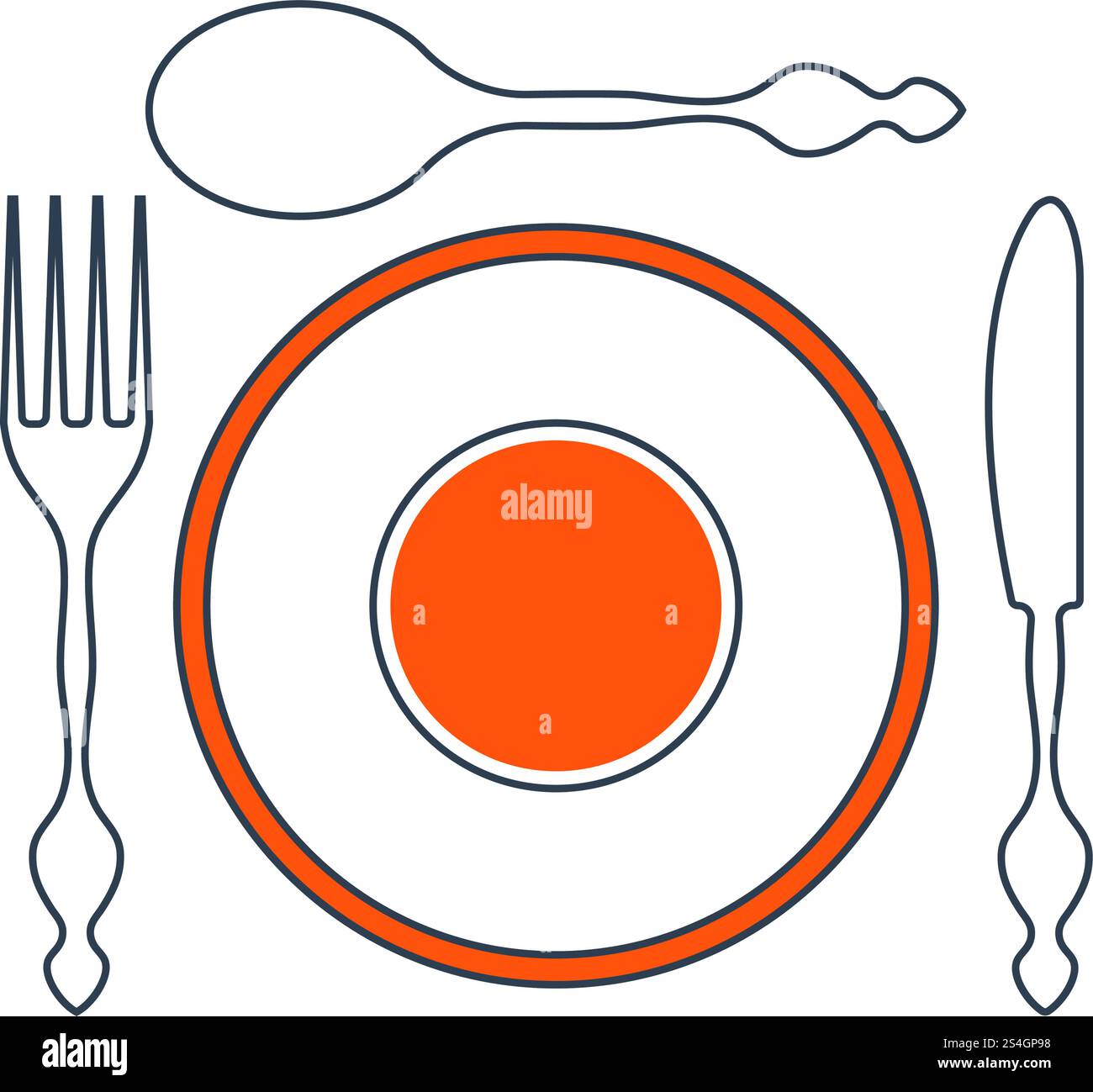 Icon Of Silverware And Plate. Thin Line With Red Fill Design. Vector ...