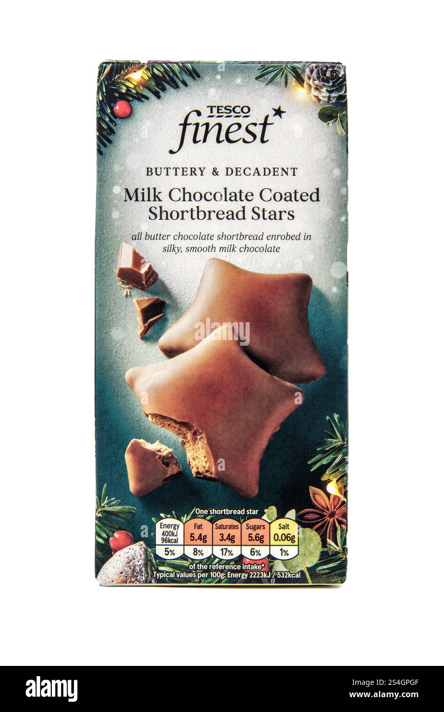 Tesco Finest Milk Chocolate Coated Shortbread Stars Stock Photo - Alamy
