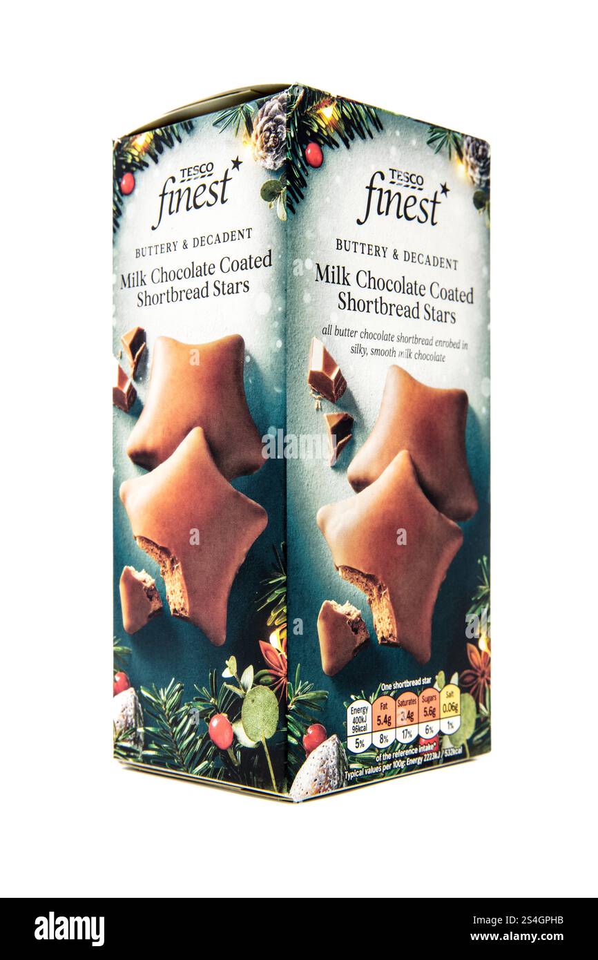 Tesco Finest Milk Chocolate Coated Shortbread Stars Stock Photo - Alamy