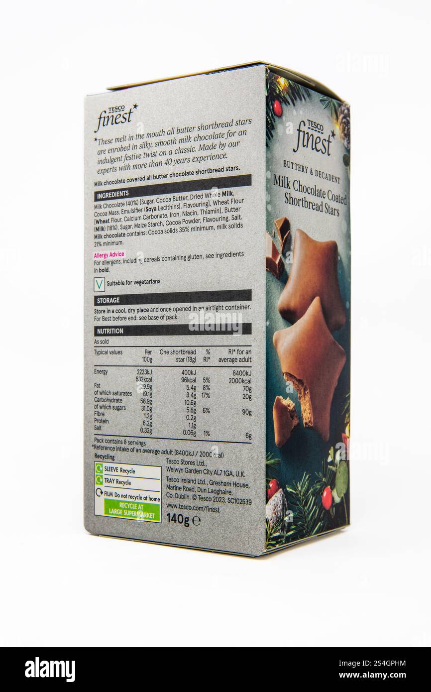 Tesco Finest Milk Chocolate Coated Shortbread Stars Stock Photo - Alamy