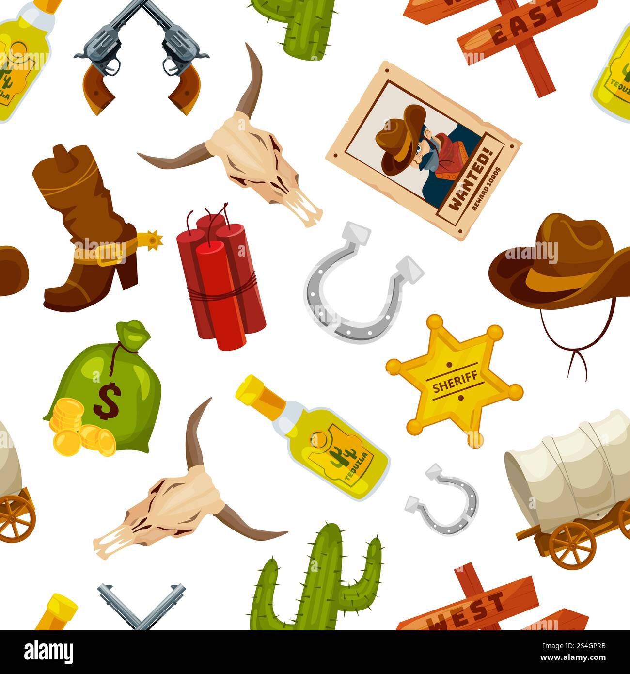 Cowboy, boots, guns and other wild west objects in cartoon style ...