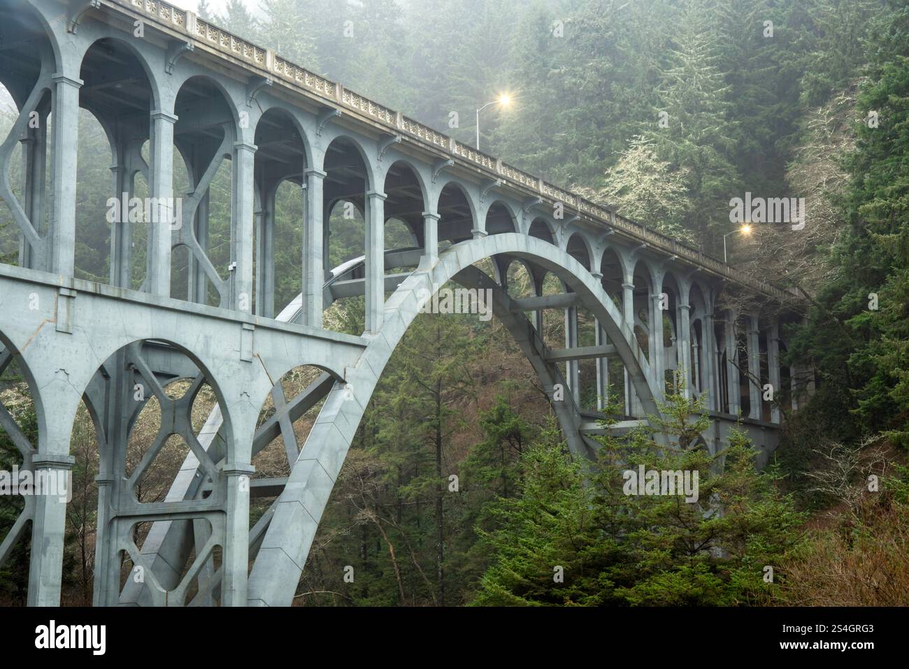 This is the Cape Creek Bridge on Highway 101 on the Oregon Coast. It ...