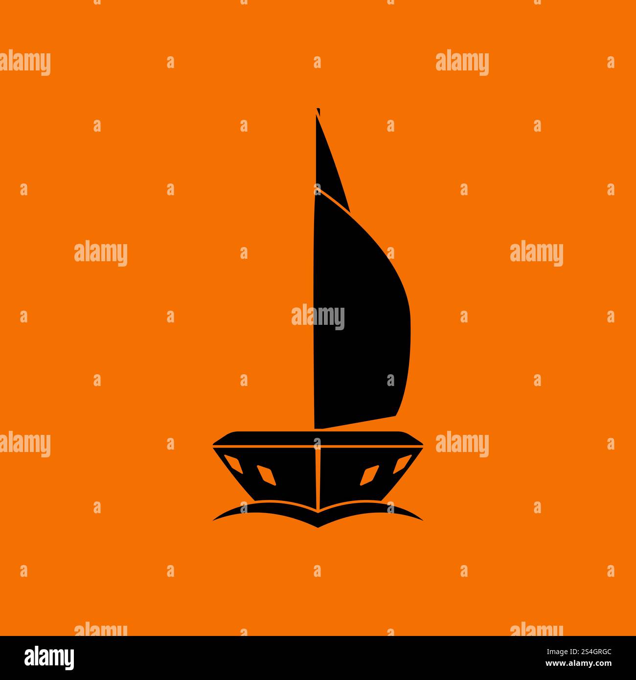 Sail yacht icon front view. Black on Orange background. Vector ...