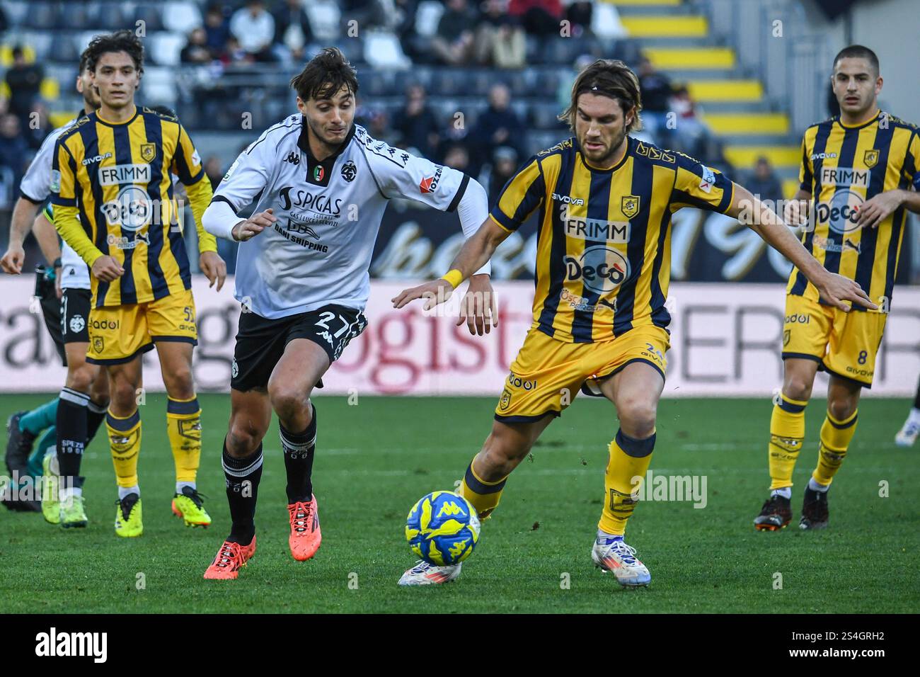 La Spezia, Italy. 12th Jan, 2025. Marco Varnier (Juve Stabia) fights ...