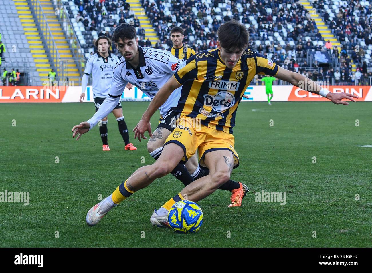 La Spezia, Italy. 12th Jan, 2025. Nicolo' Fortini (Juve Stabia) fights ...