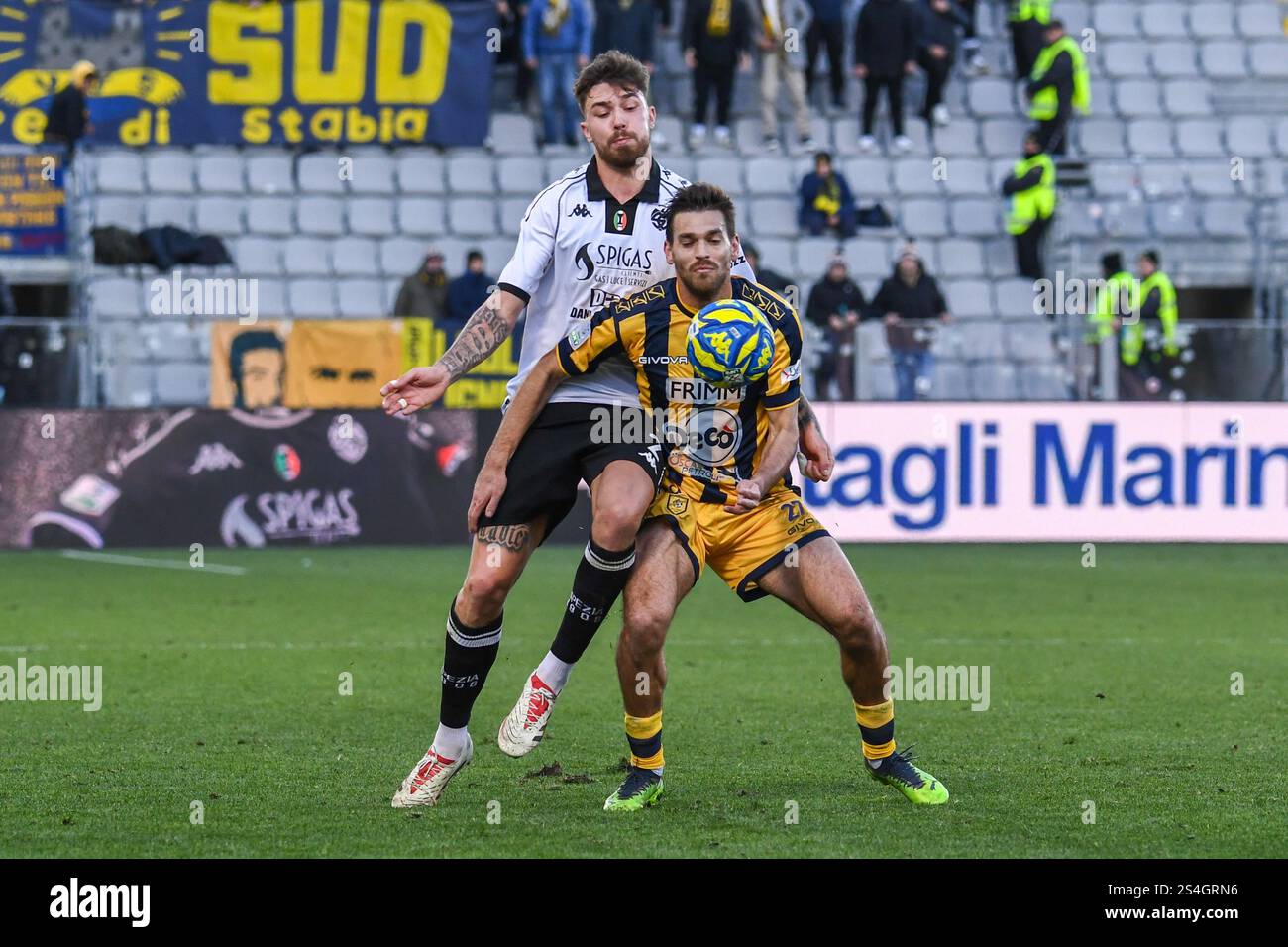 La Spezia, Italy. 12th Jan, 2025. Marco Varnier (Juve Stabia) hampered ...