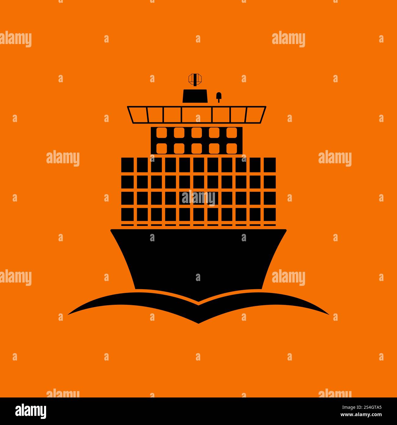 Container ship icon front view. Black on Orange background. Vector ...