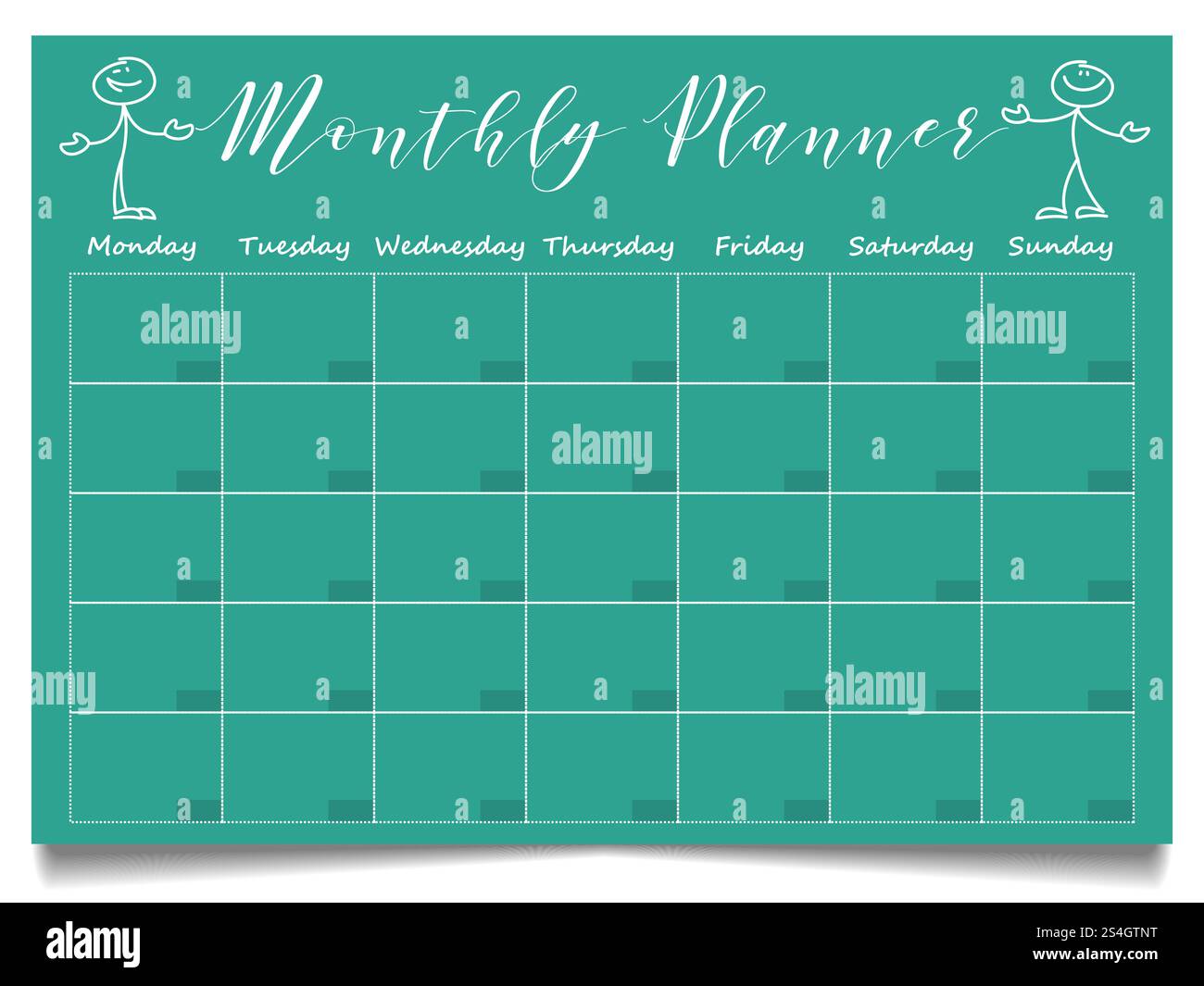 Simple monthly planner template with hand drawn positive stick figures ...