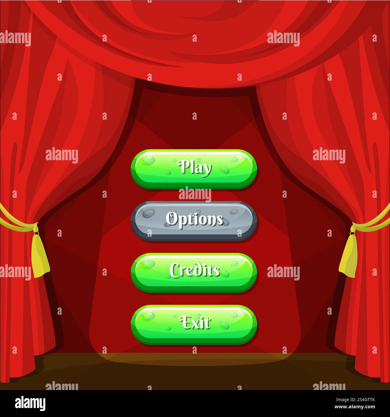 Vector cartoon style enabled and disabled buttons with text for game ...