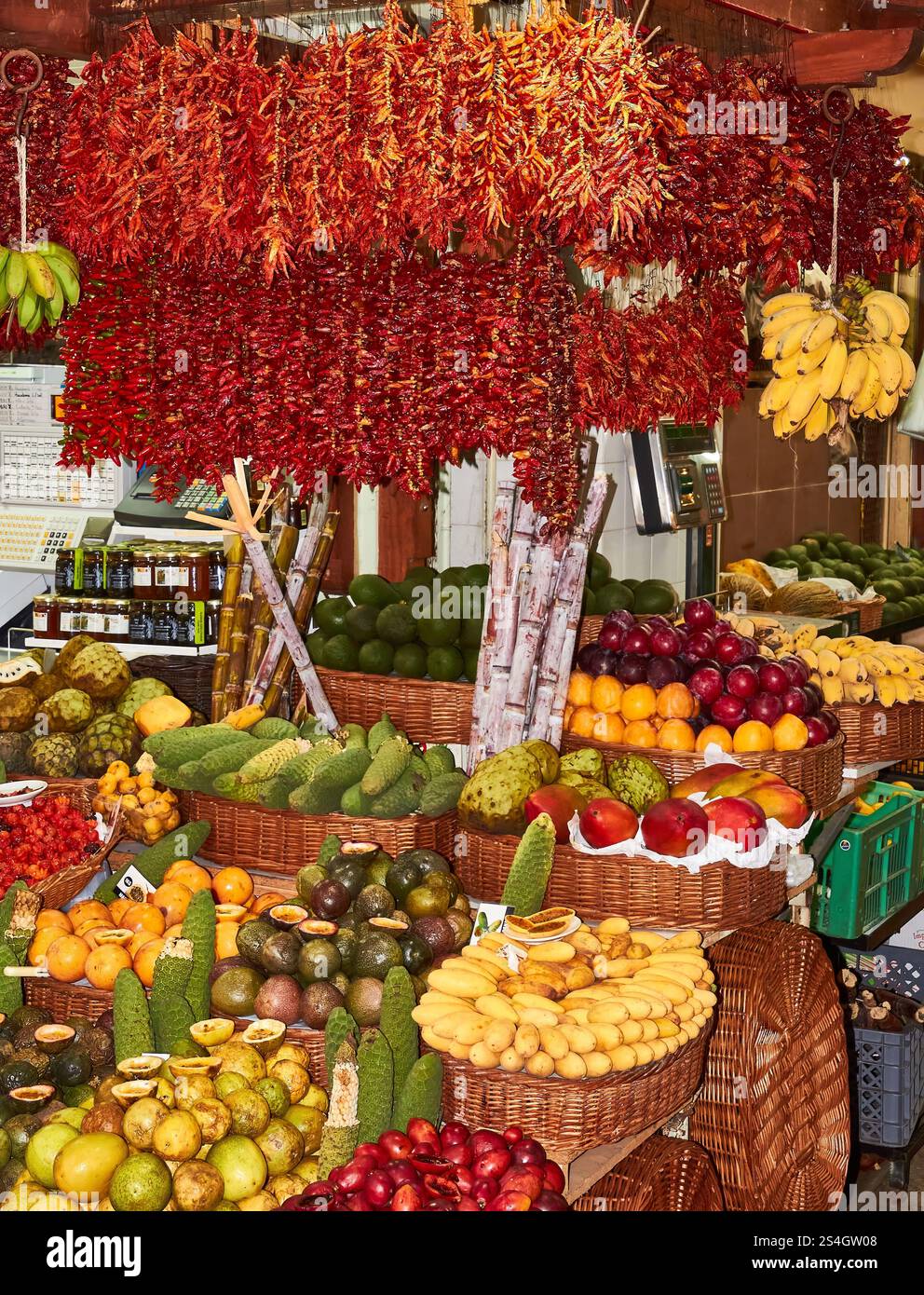 Colorful Display of Exotic Fruits and Spices at a Local Market in ...