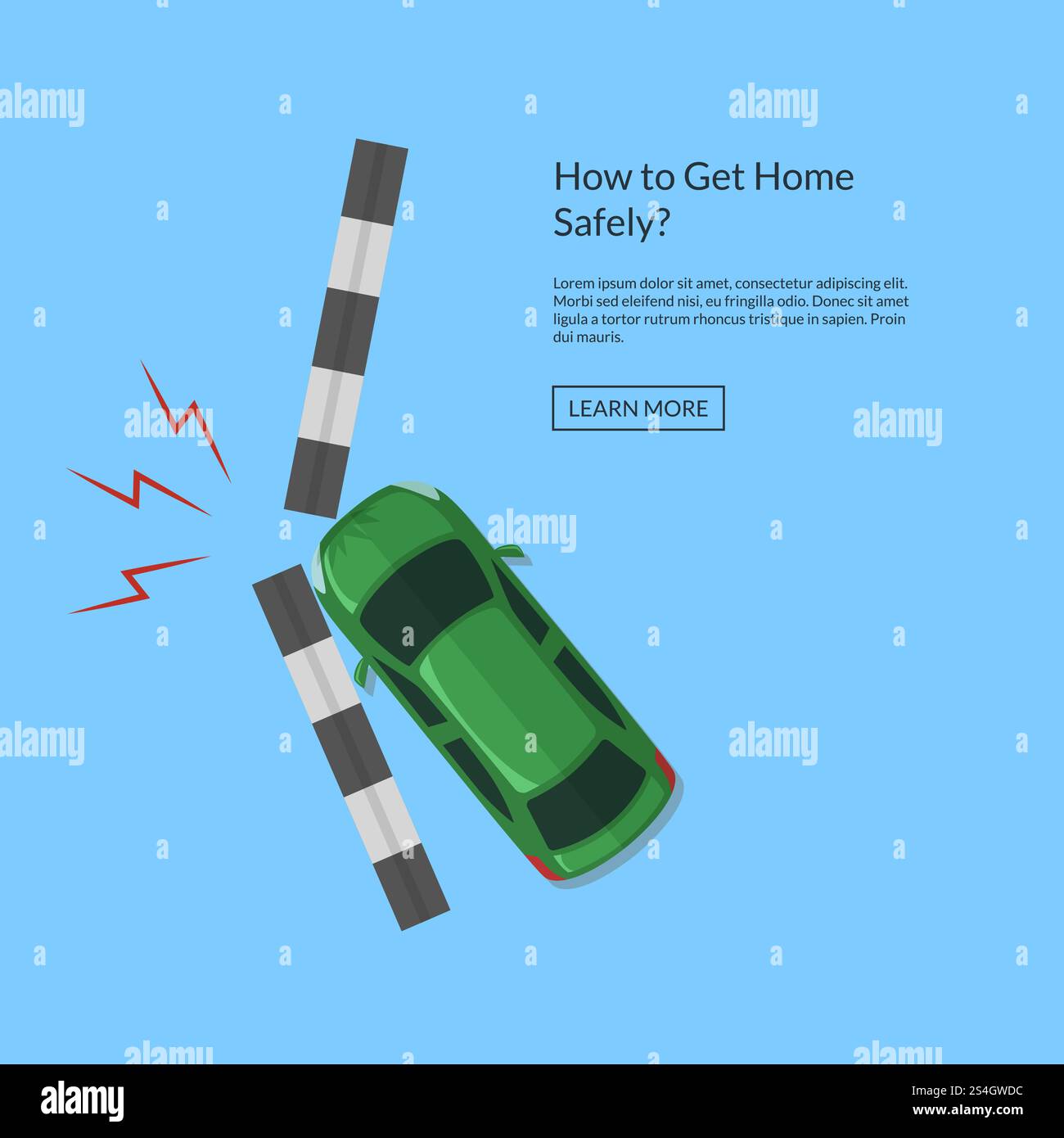Vector car accident with footpath top view from above illustration ...
