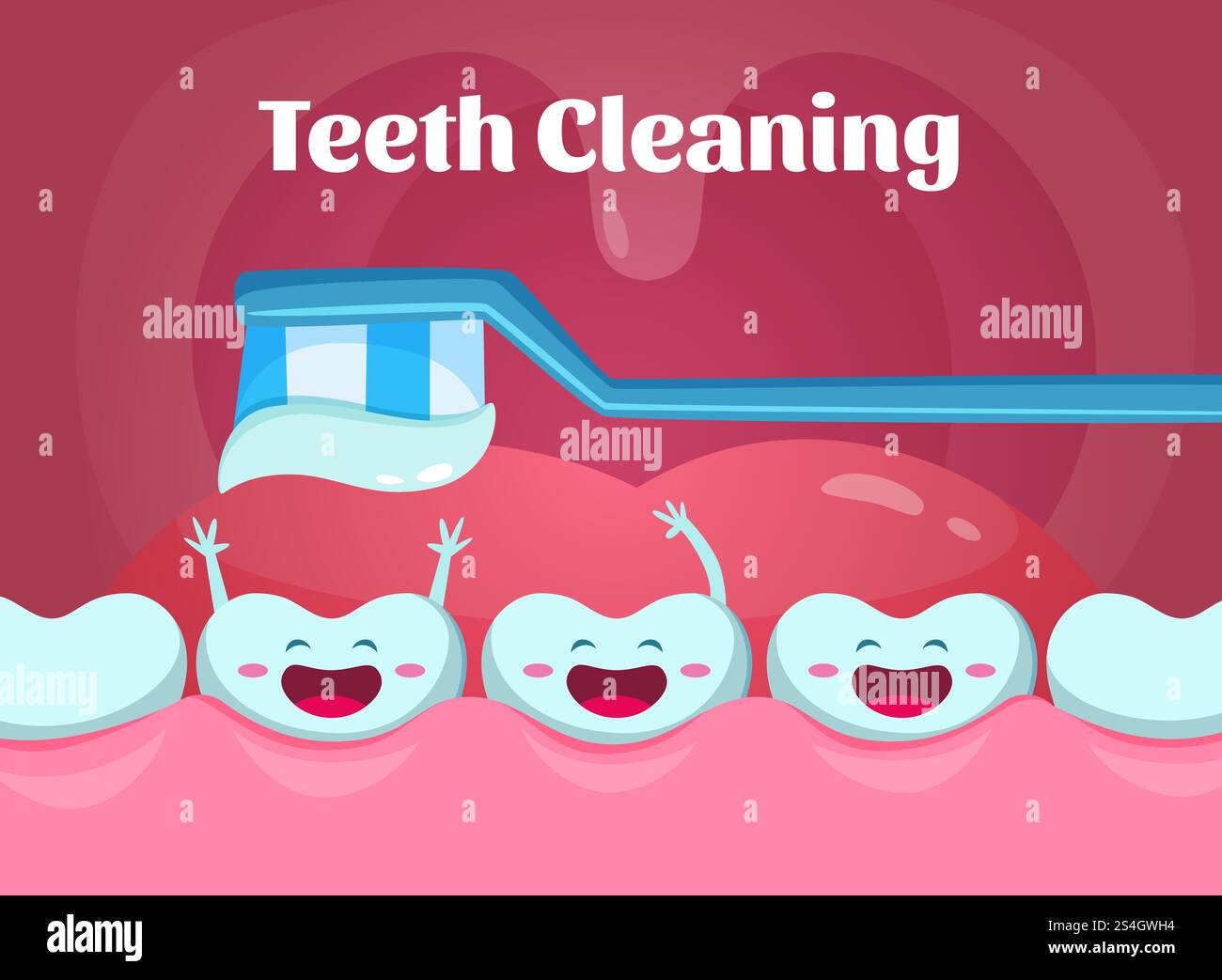 Cartoon illustrations of cute and funny teeth in mouth. Dental poster ...
