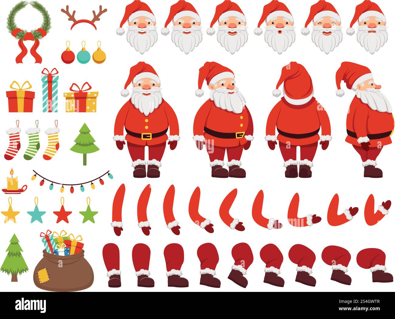 Mascot creation kit of christmas character. Santa in different ...