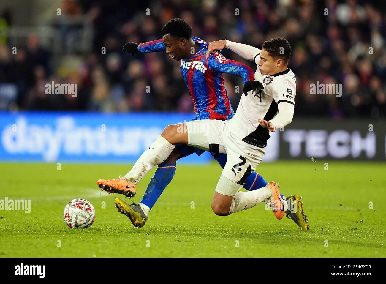 Crystal Palace's Eddie Nketiah (left) and Stockport County's Kyle ...