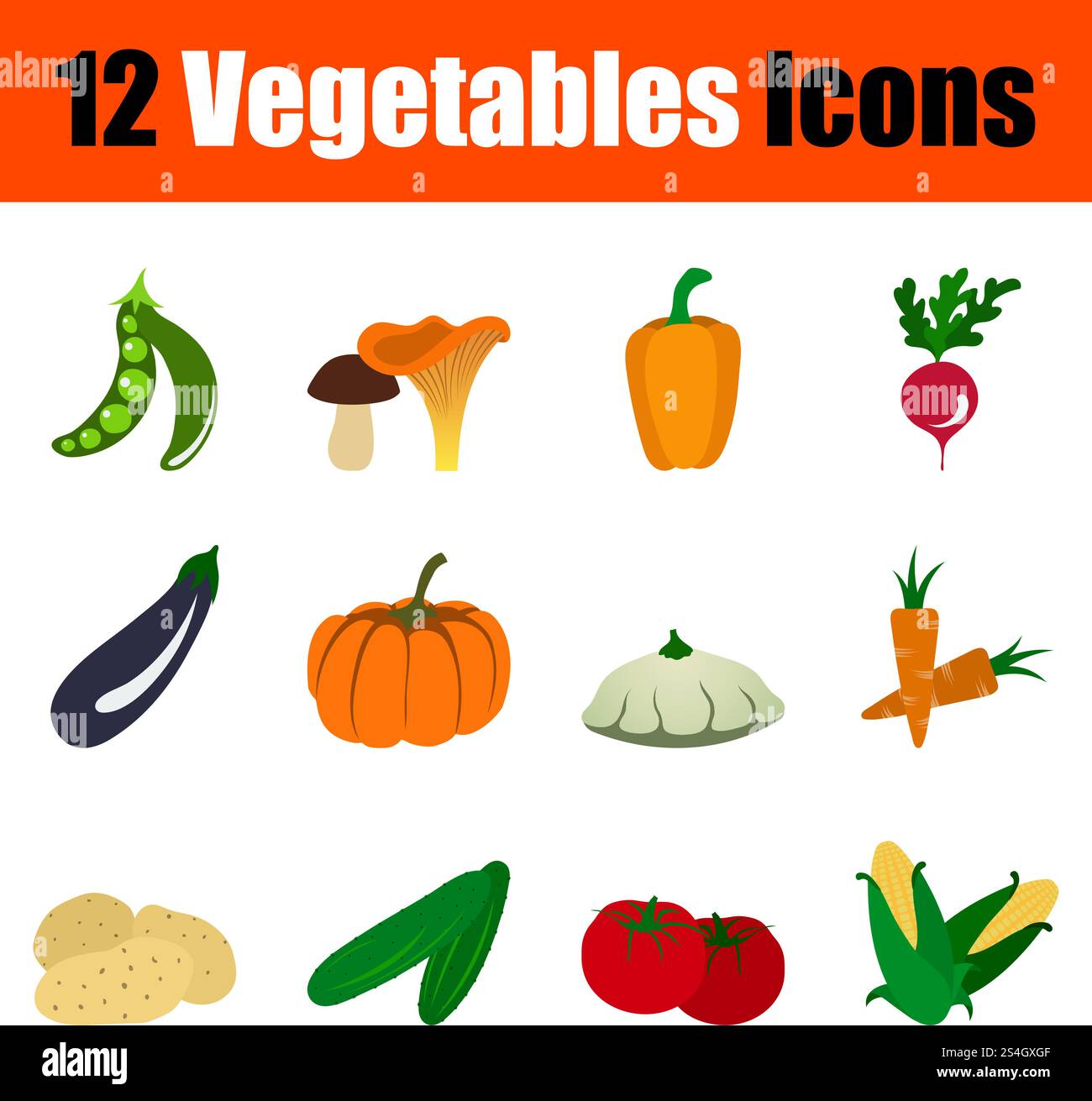 Set of Vegetables Icons. Full Color Design. Vector Illustration Stock ...