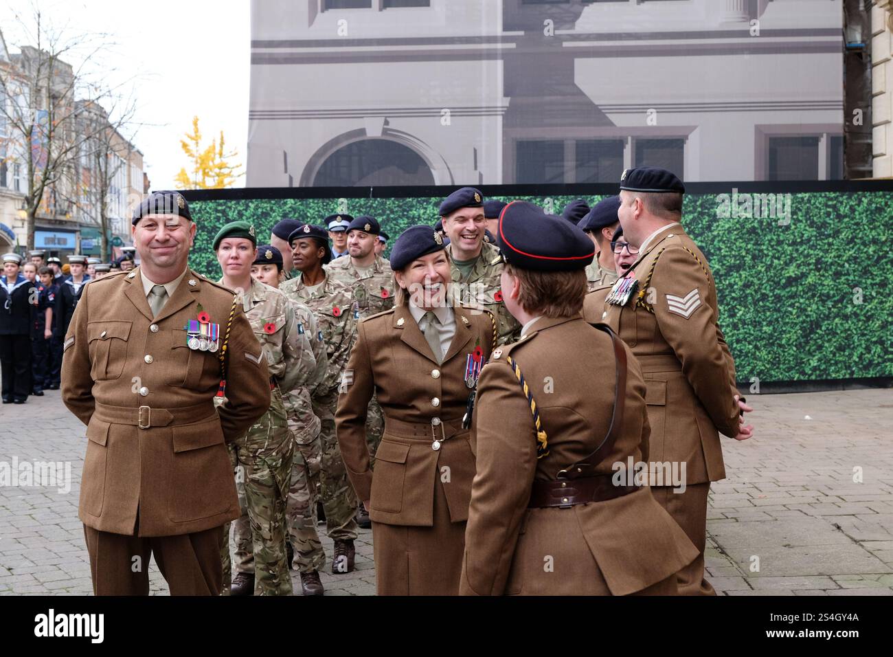 soldiers in loughborough town centre on remembrance day Stock Photo - Alamy