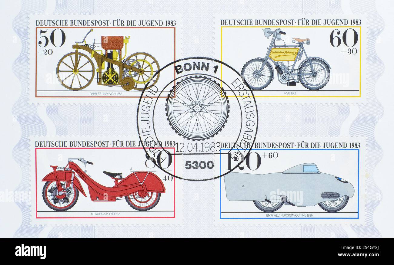 Cancelled postage stamps printed by Germany, that show Historic Motor ...