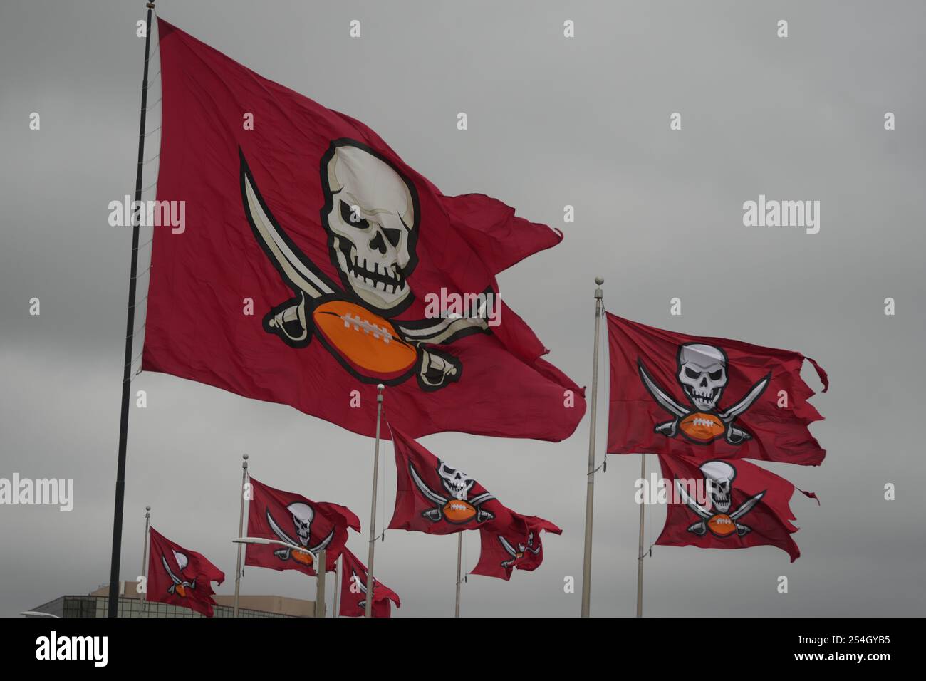 Tampa Bay Buccaneers flags at the Buccaneers headquarters and practice ...