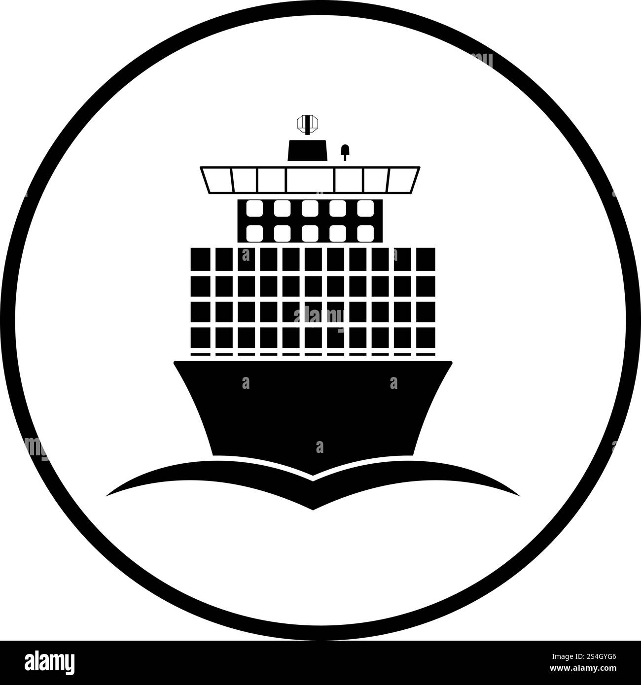 Container ship icon front view. Thin Circle Stencil Design. Vector ...