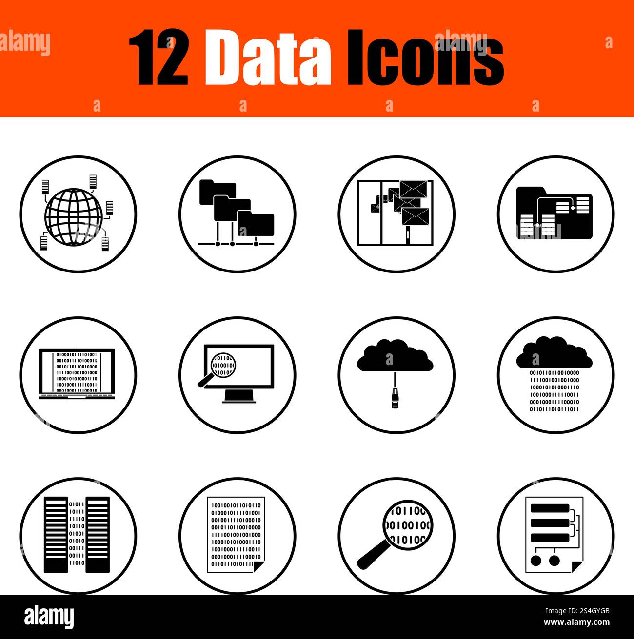 Set of 12 Data Icons. Thin Circle Design. Fully Editable Vector ...