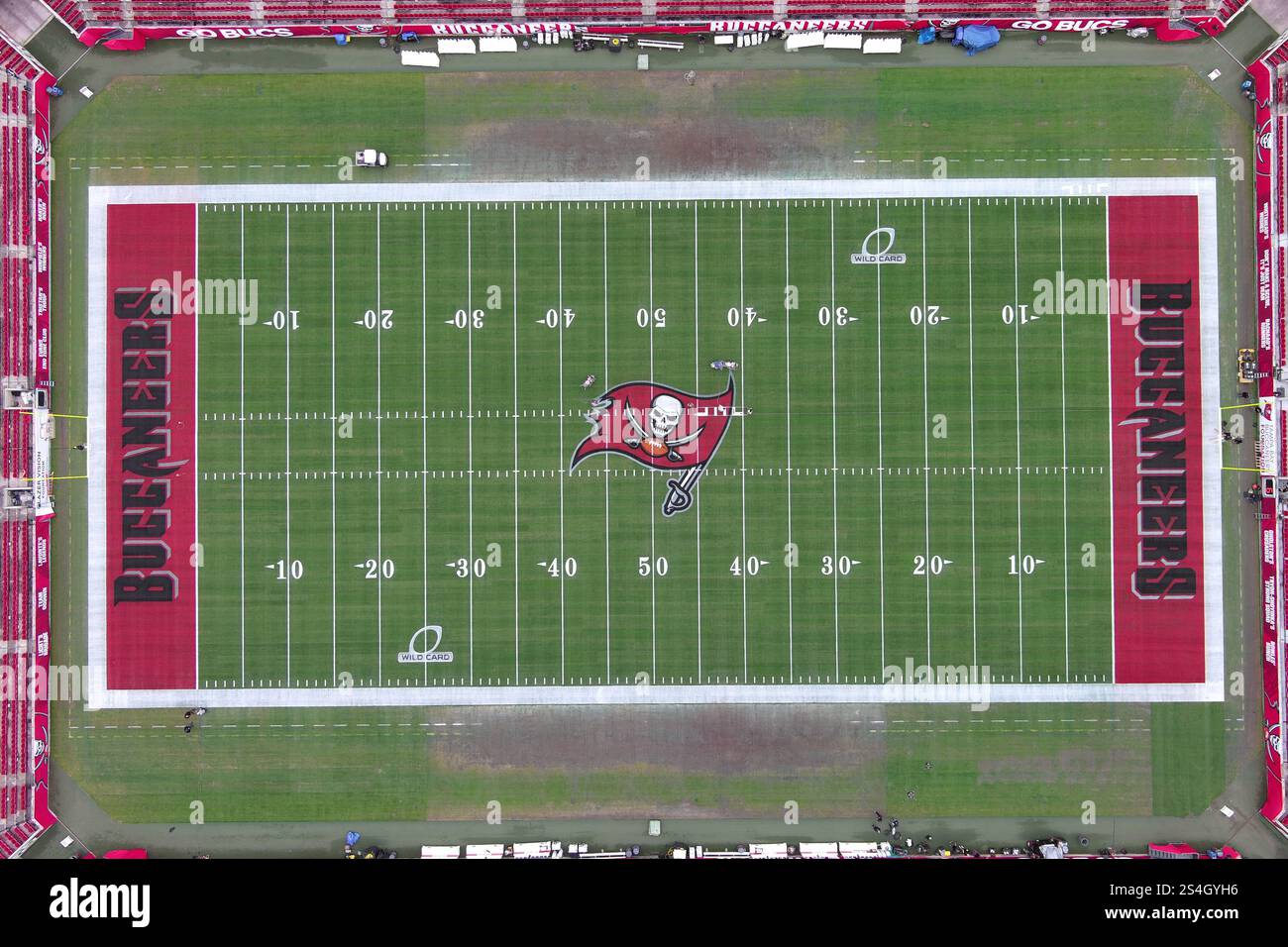 A general overall aerial view of the Tampa Bay Buccaneers logos at ...