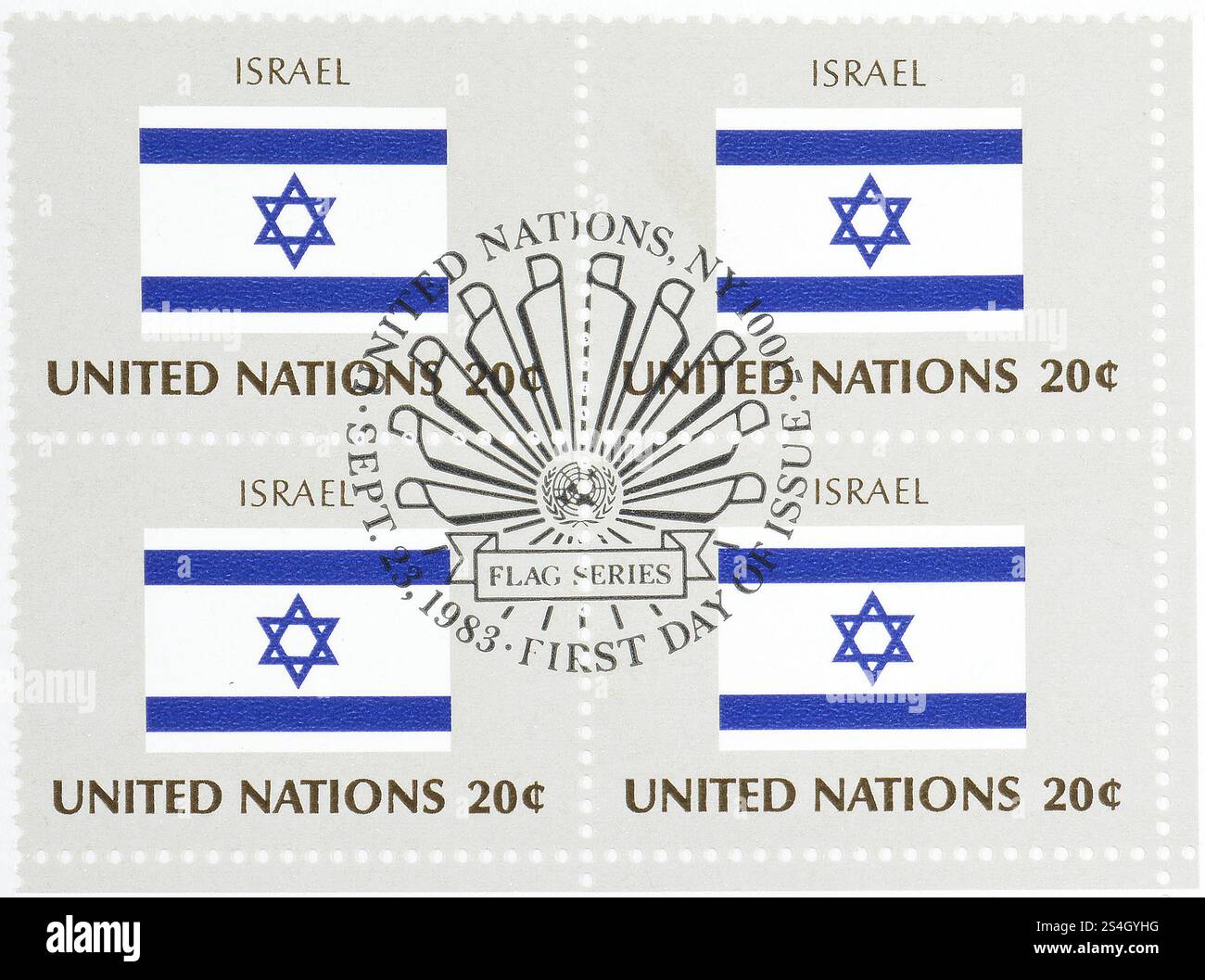Cancelled postage stamps printed by United Nations, that show Flag of ...
