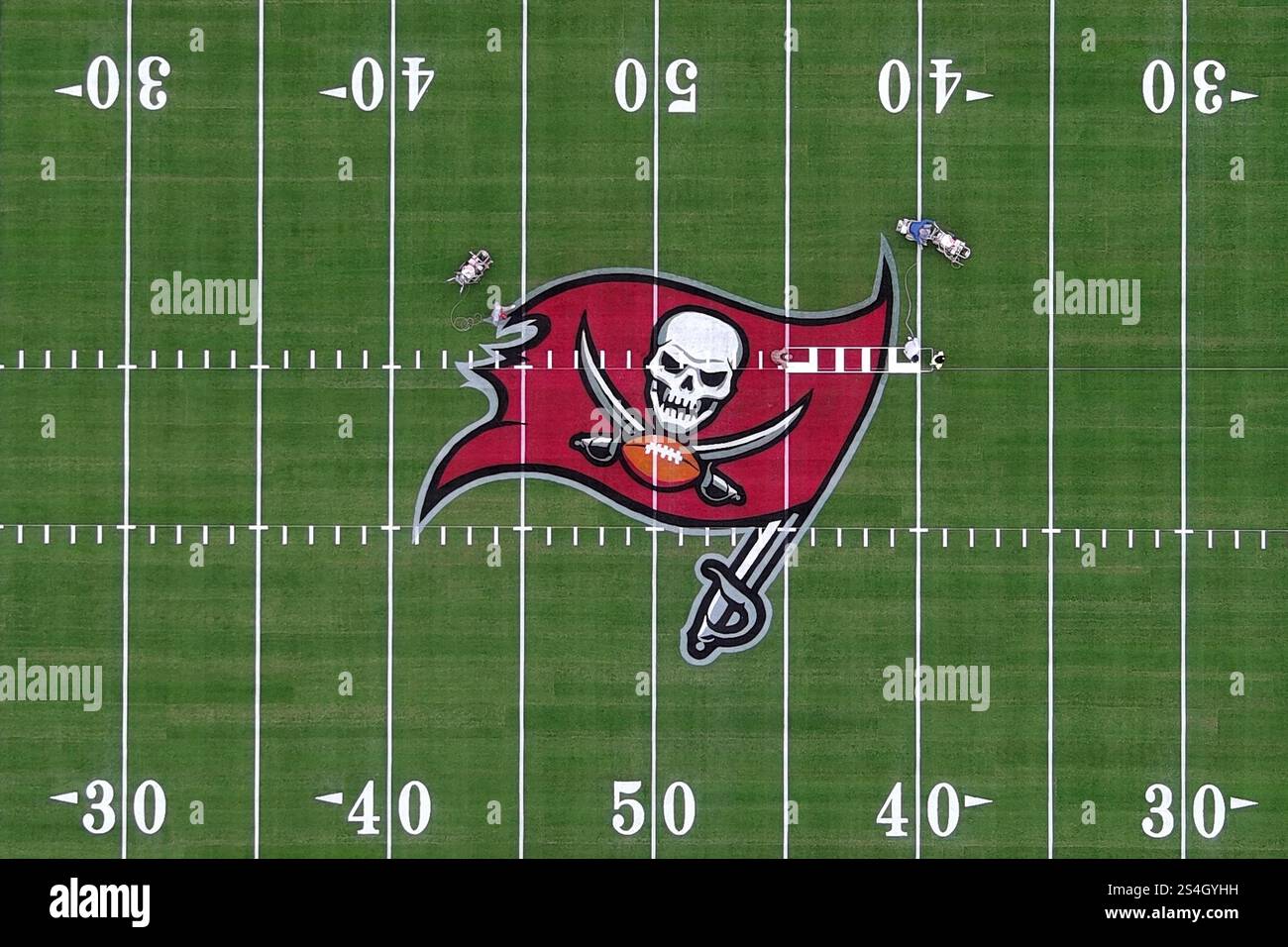 A general overall aerial view of the Tampa Bay Buccaneers logo at ...