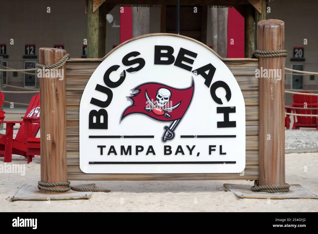 A sign at Tampa Bay Buccaneers Bucs Beach at Raymond James Stadium ...