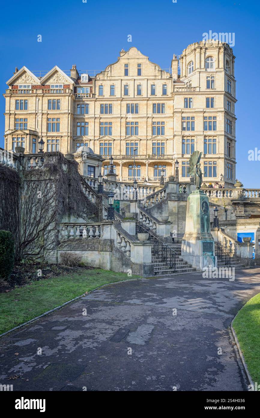 King Edward VII Memorial statue with the Empire Hotel behind in sunset ...