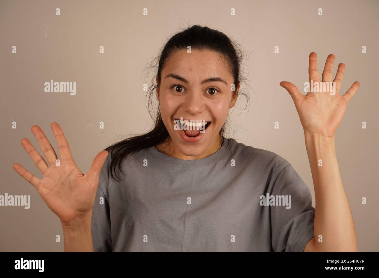 The gesture demonstrates sincerity and openness. Palms spread wide ...