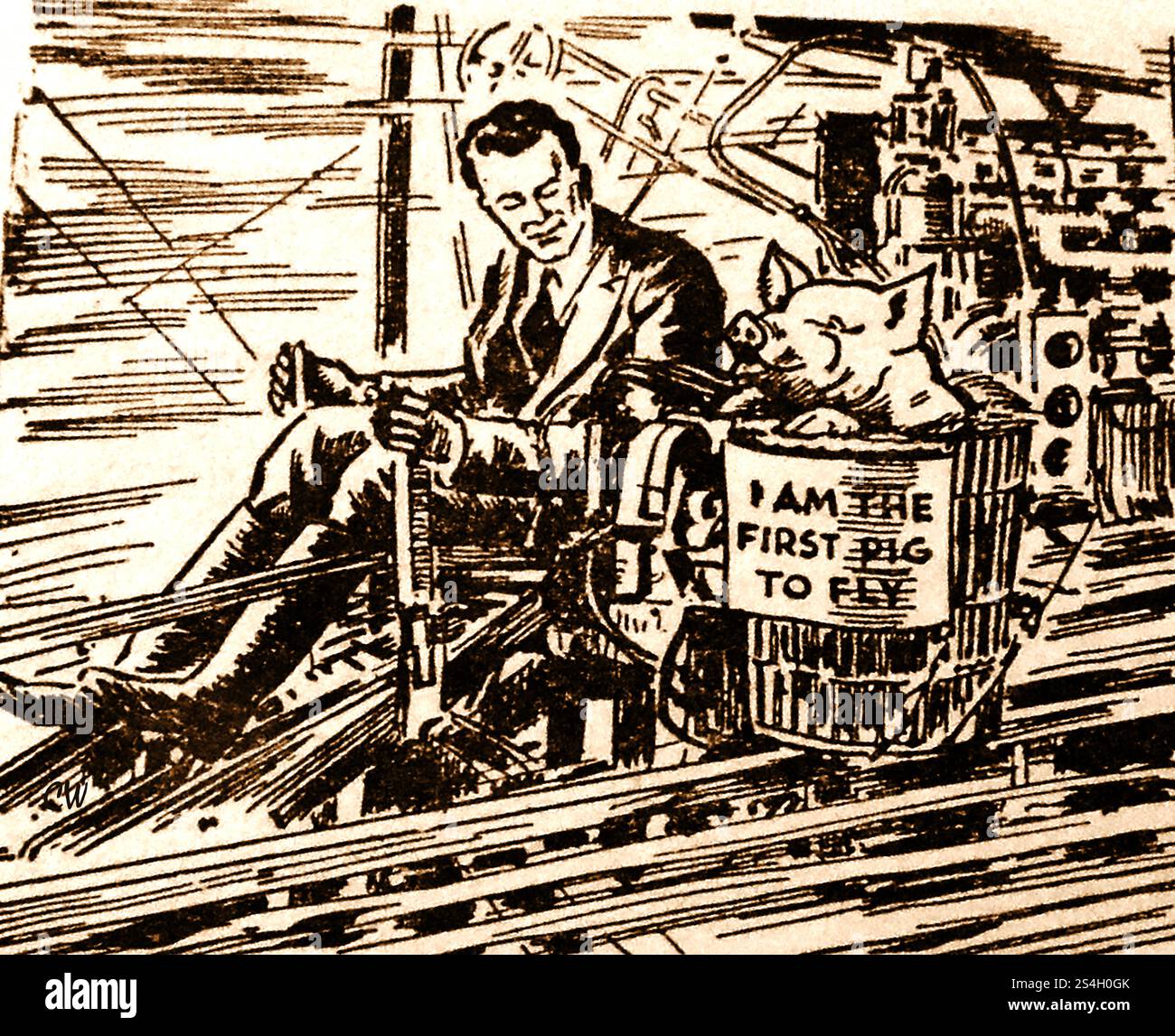 An old sketch of Lord Brabazon with the first animal to fly in an ...