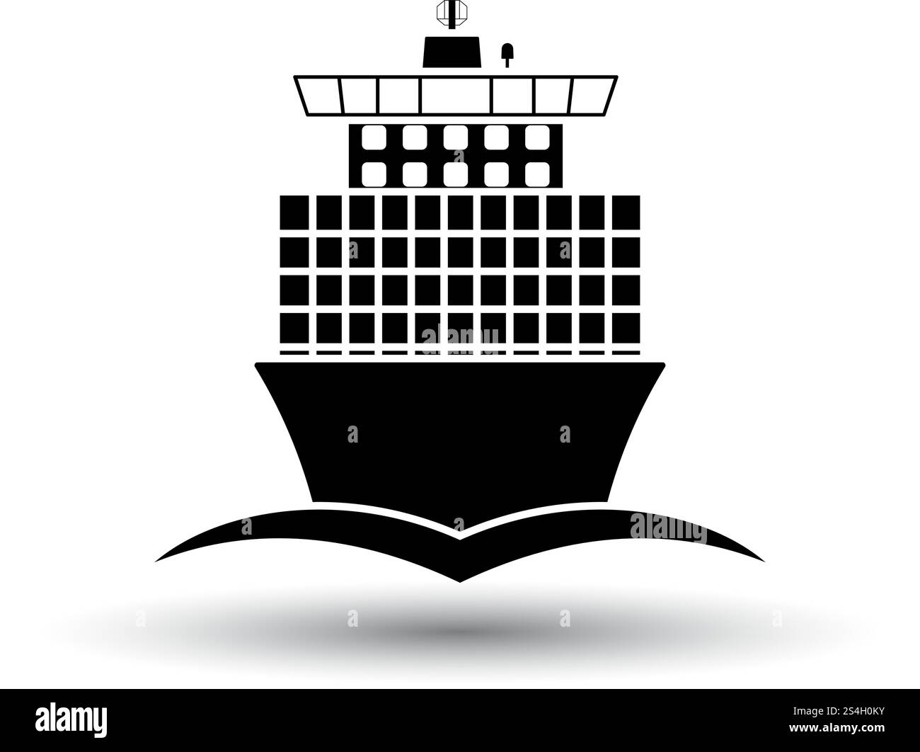 Container ship icon front view. Black on White Background With Shadow ...