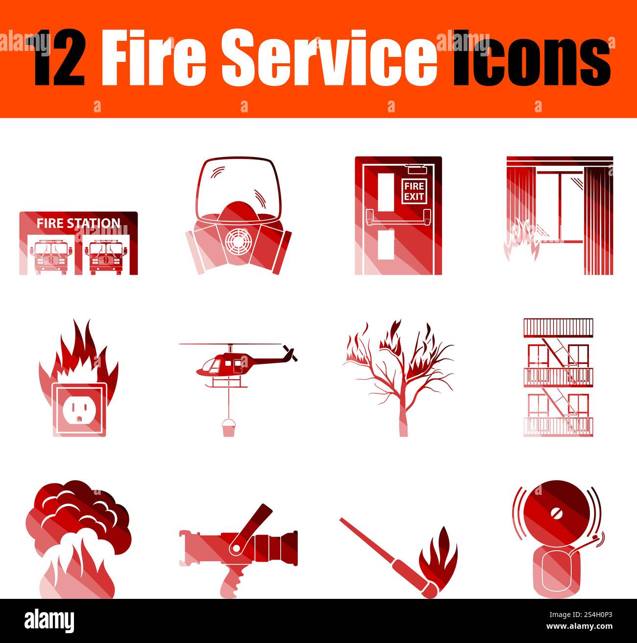 Fire Service Icon Set. Flat Color Ladder Design. Vector Illustration ...