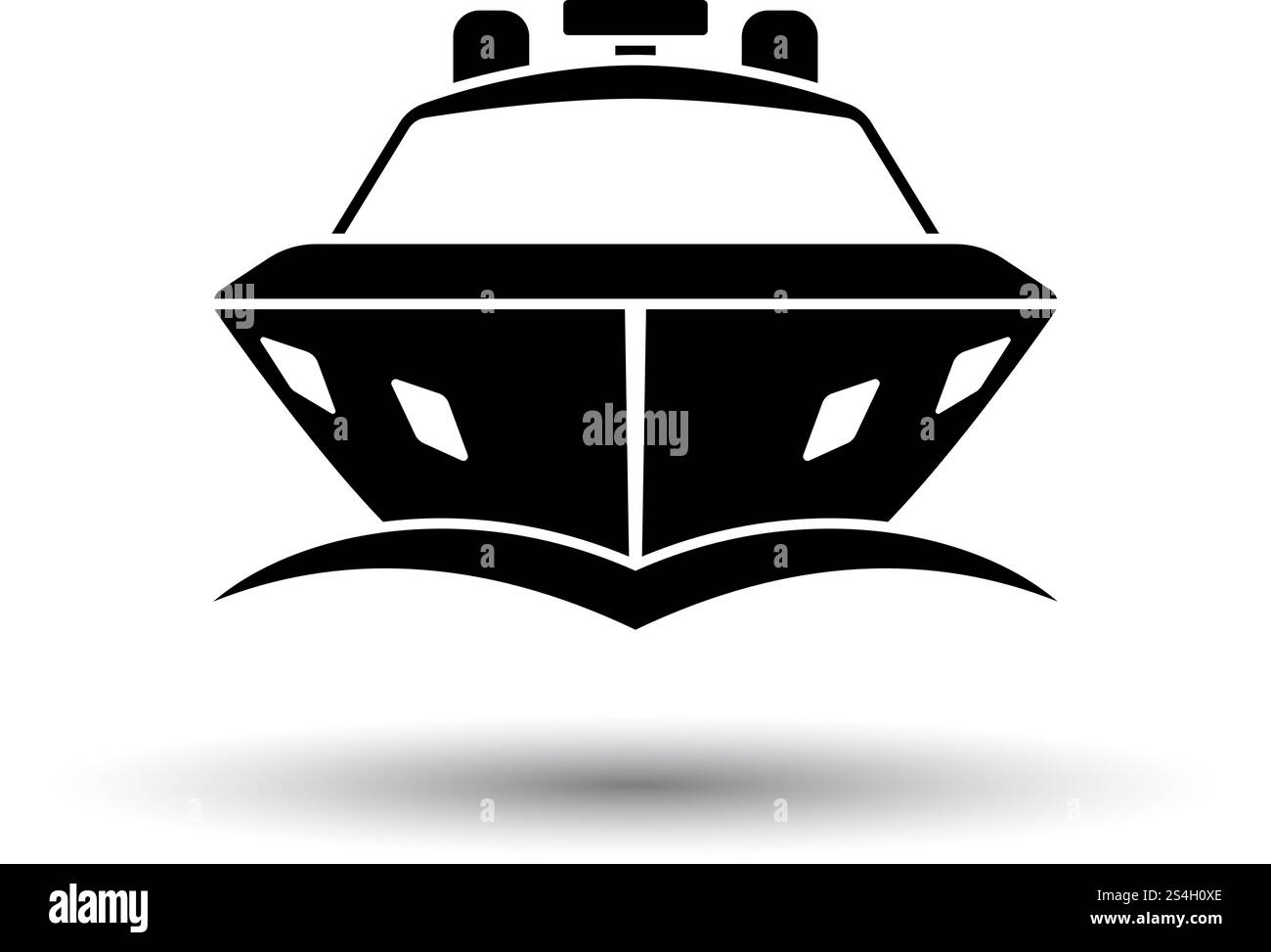 Motor yacht icon front view. Black on White Background With Shadow ...