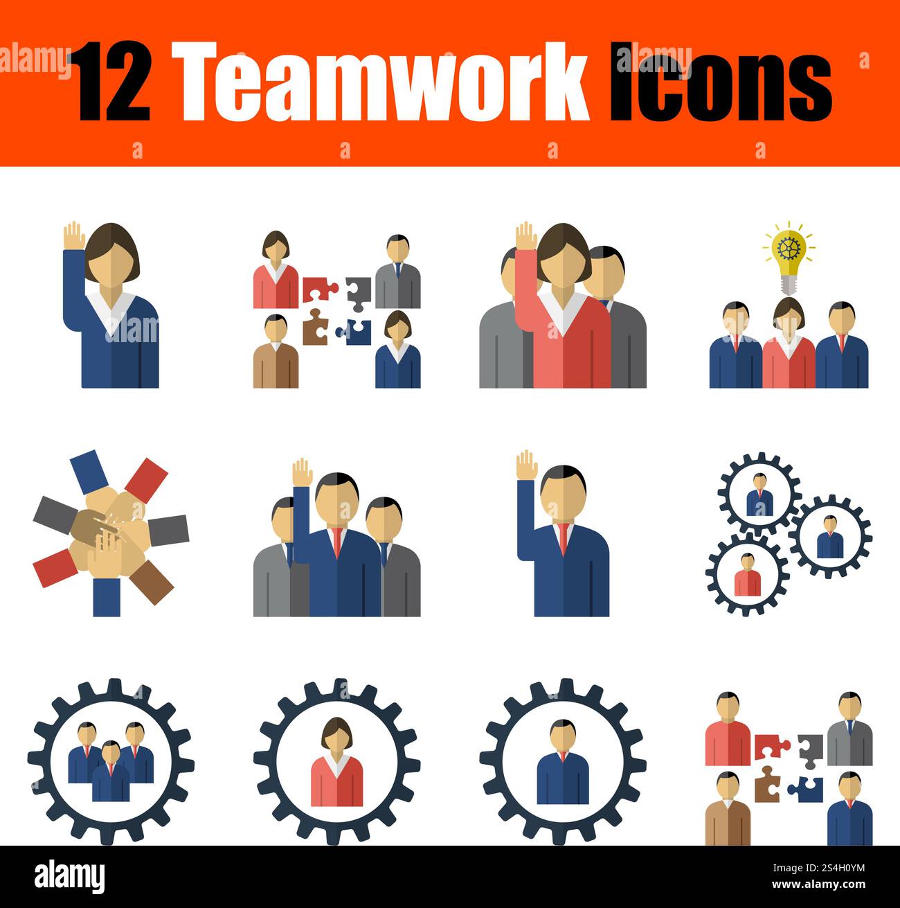 Set of 12 icons on Teamwork theme. Flat Design. Fully editable vector ...