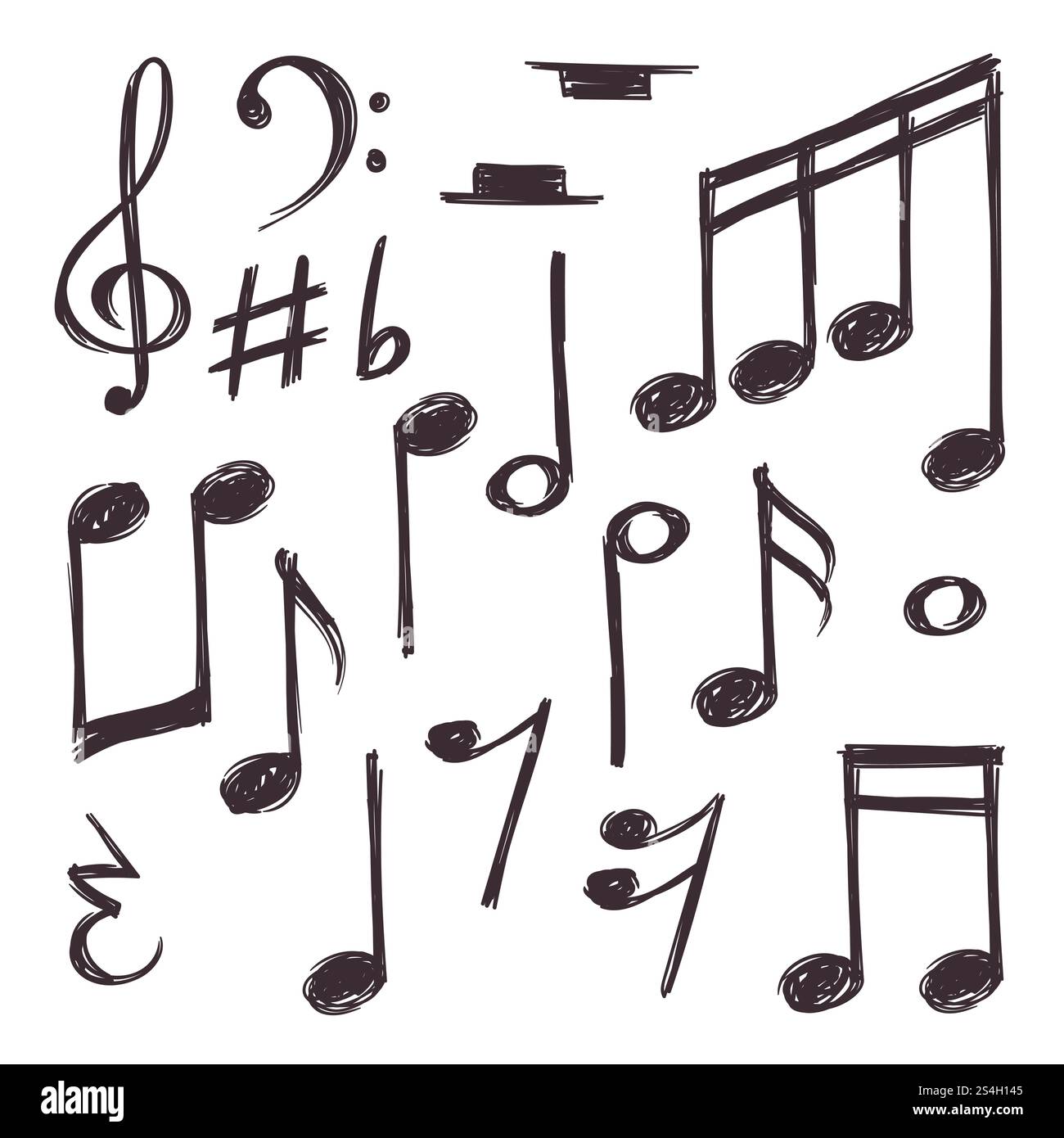 Hand drawn music note. Vector musical symbols isolated on white doodle ...