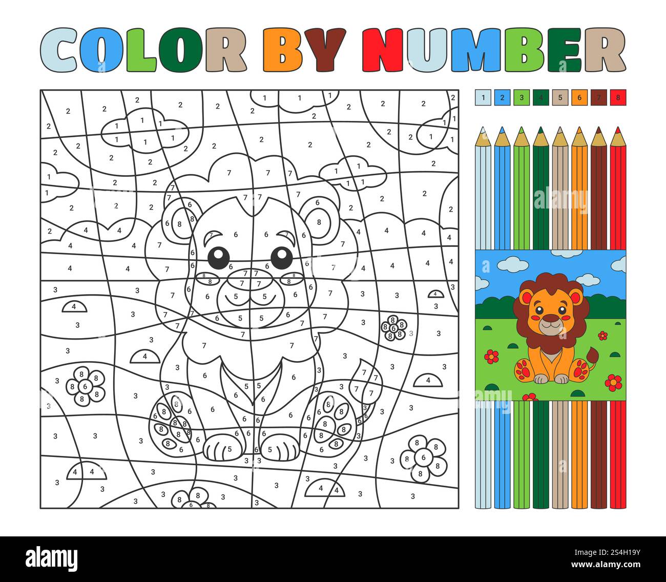 Color by number puzzle featuring a lion Stock Vector Image & Art - Alamy