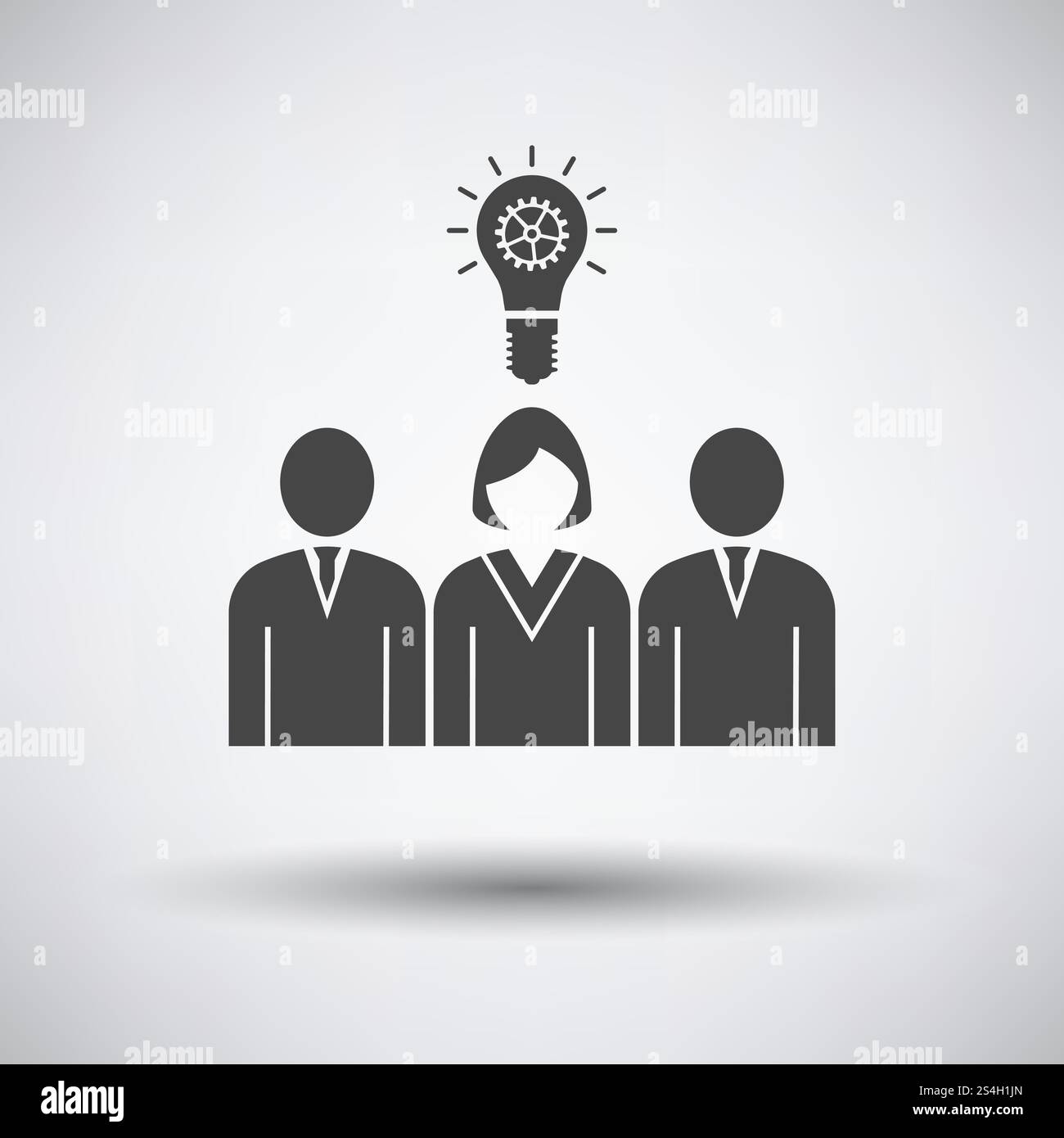 Corporate Team Finding New Idea With Woman Leader Icon on gray ...