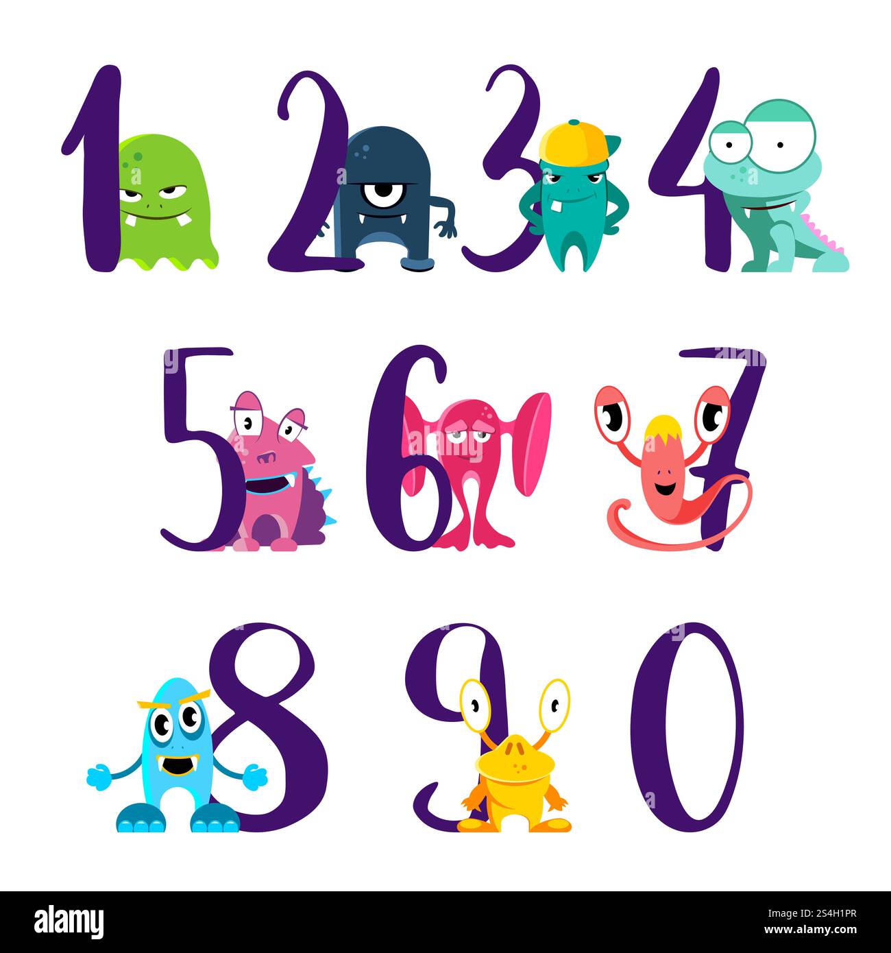 Vector numbers for happy birthday with cute cartoon monsters isolated ...