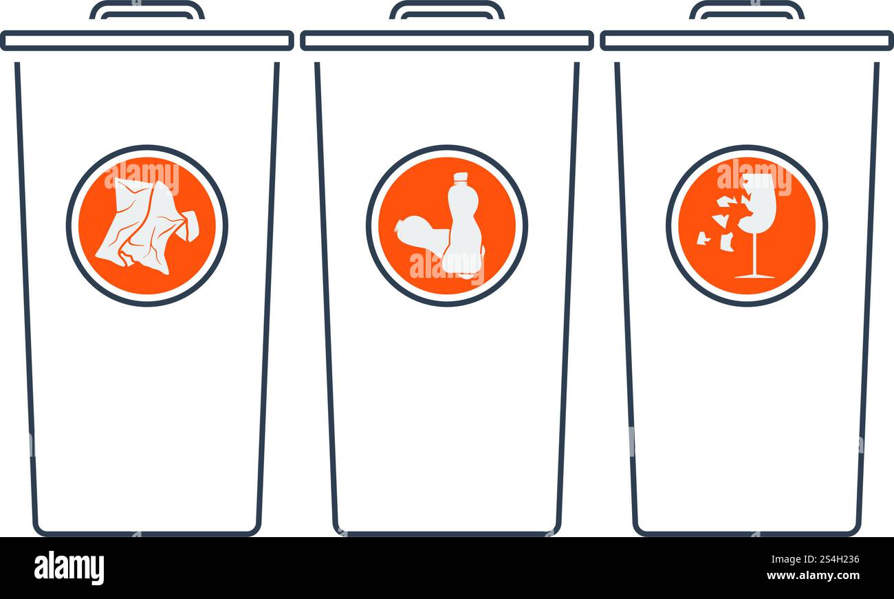 Garbage Containers With Separated Trash Icon. Thin Line With Red Fill ...