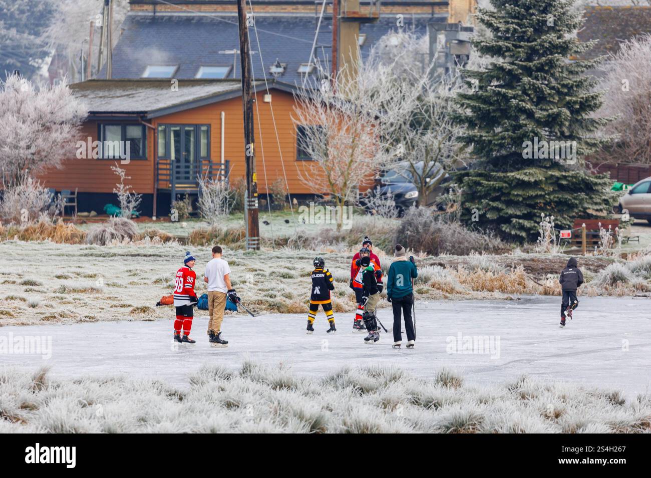 Upware, UK. 12 January, 2025. Fen skaters at Upware in Cambridgeshire ...